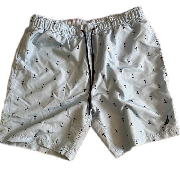 Nautica | Swim | Nautica Mens Swin Trunks Light Blue Wdark Blue Anchors ...